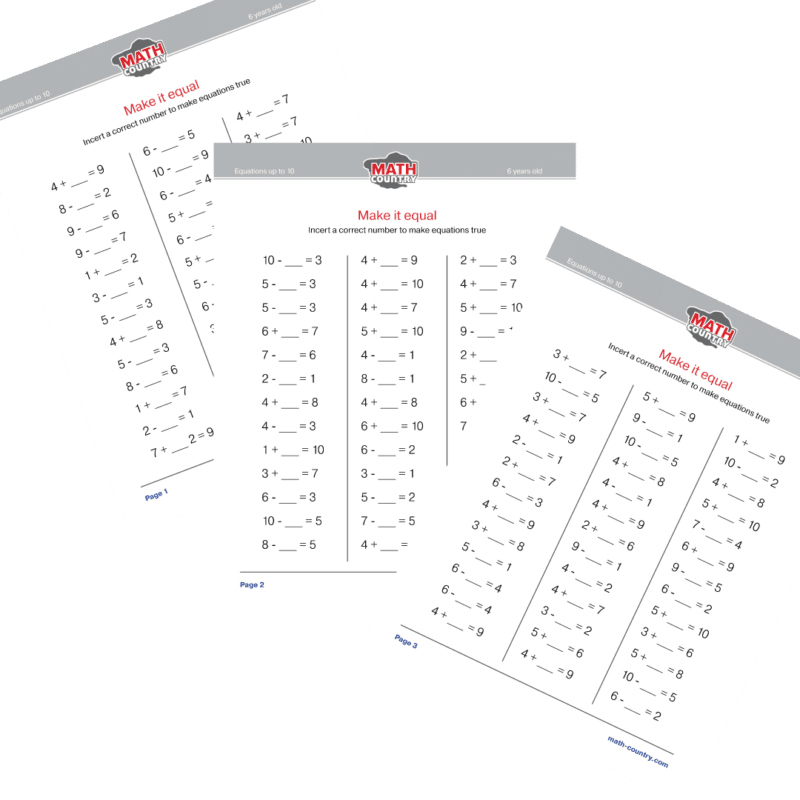 Math Worksheets Grade 1: Addition and Subtraction Equations (age 6 ...