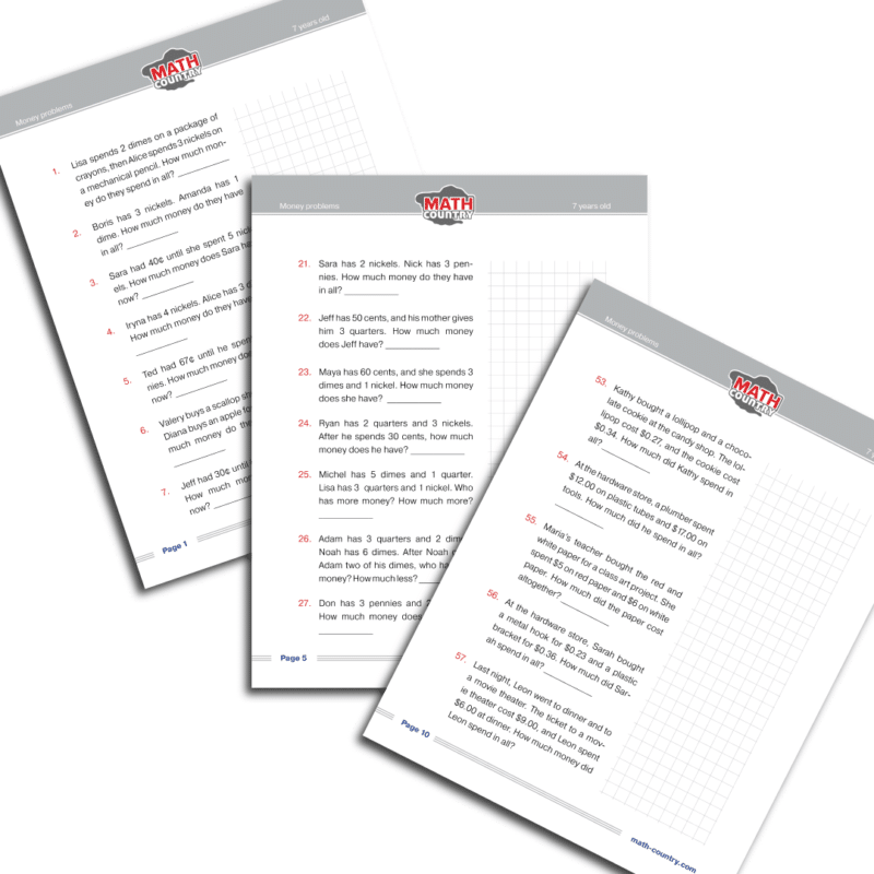 Money Word Problems. Math Worksheets grades 2-3 (age 7+) | Math Country