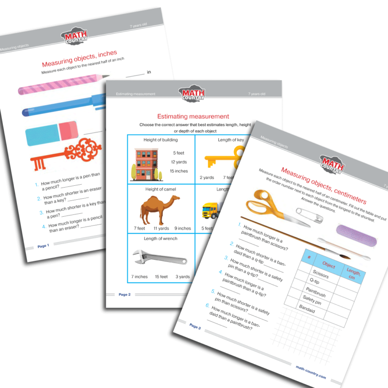 Linear Measurements. Math Worksheets grades 2-3 (age 7+) | Math Country