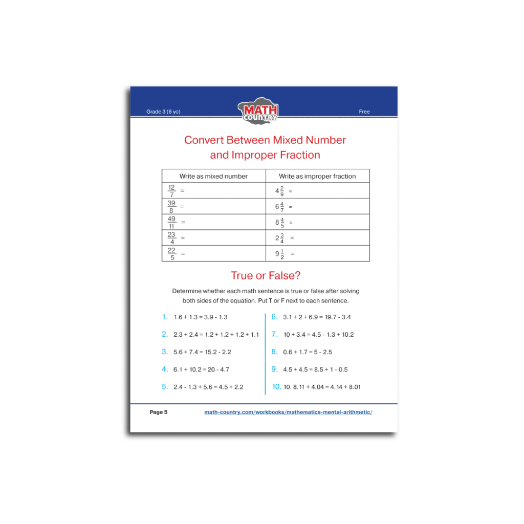 Free Fraction Worksheets for grades 3-4 | Math Country